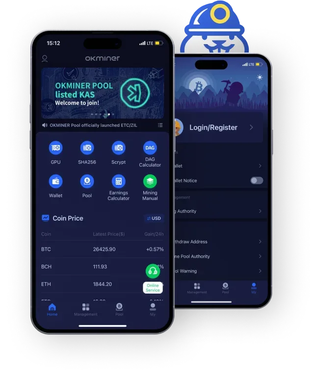 Okminer, mining pool, ASIC, GPU, BTC, BCH, LTC, DOGE, ETC, RVN, ERG, CFX, KAS, ALPH, ZIL)